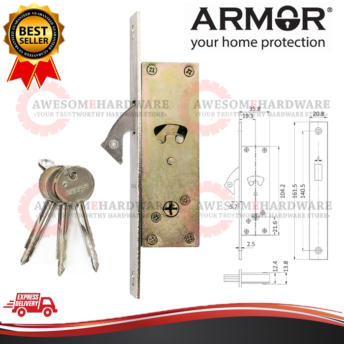 ARMOR AML-H251 SS MORTISE HOOK LOCK FOR SLIDING GRILLE DOOR WITH STAR ...