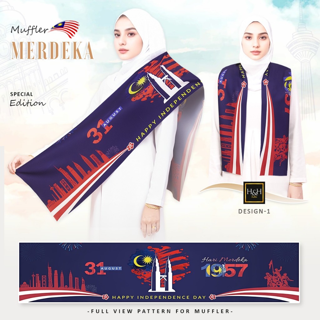 Merdeka 2024 Viral Stylish Muffler Scarf Merdeka for women by ...