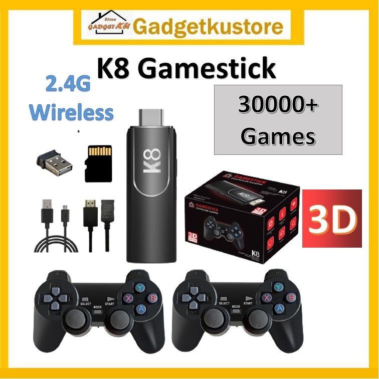 K8 4k HD 64G 30K+ Classic Games TV Game Stick with 2 Gamepad ...