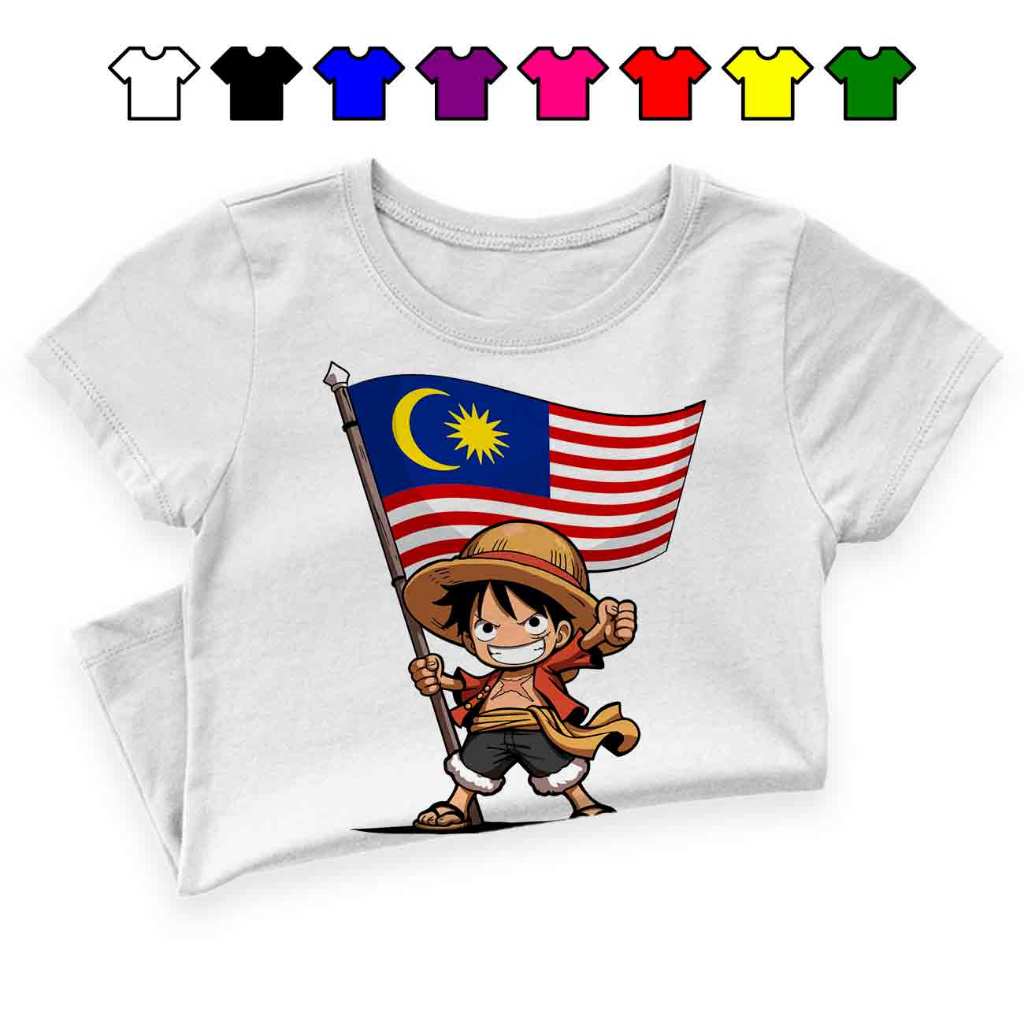 One Piece Luffy Merdeka Jalur Gemilang Baju Kemeja Kanak Tshirt Lelaki ...