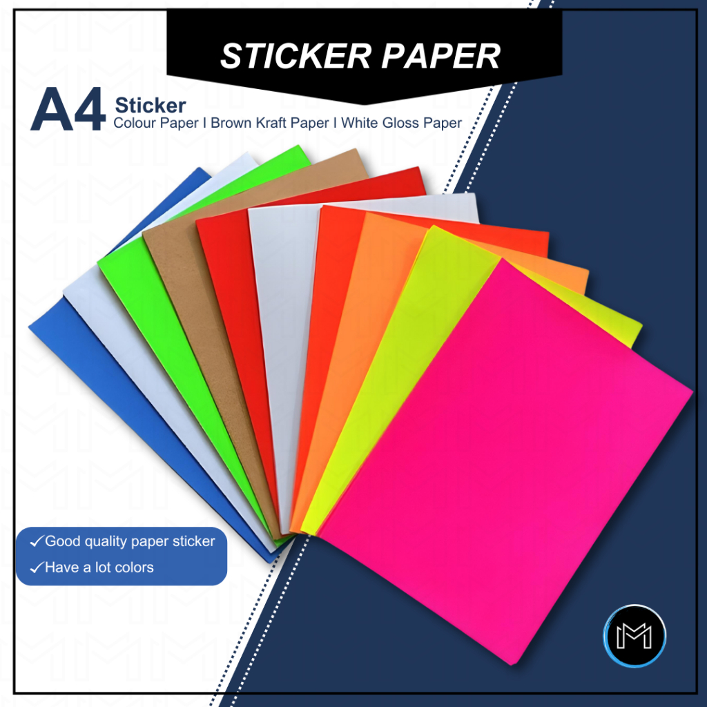 ( 5pcs ) A4 Color Sticker Adhesive Label Kertas Warna Pelekat ...