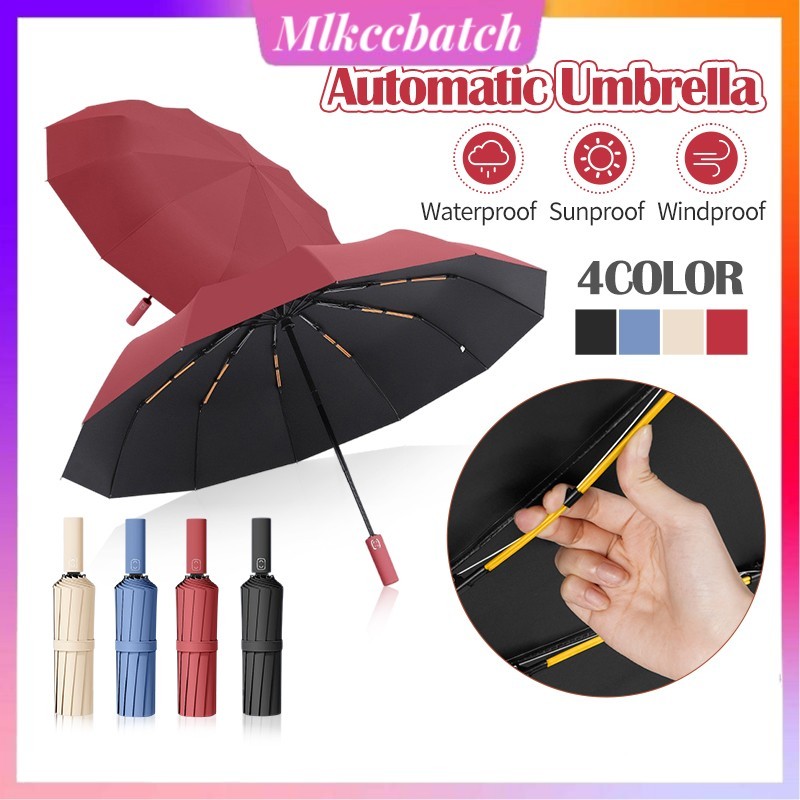 24 Bone Umbrella Black Glue Fully Automatic Business Thick Durable Keel ...