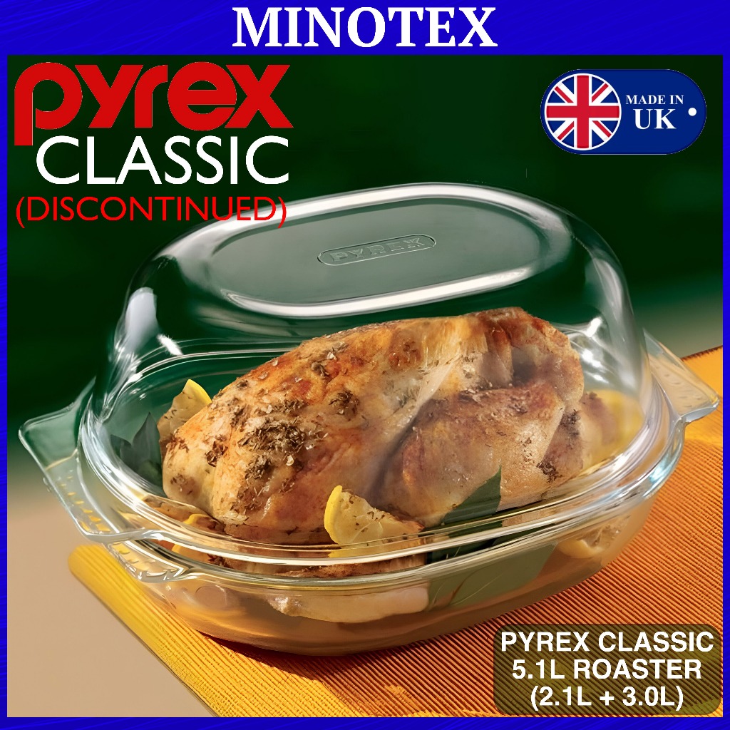 Pyrex Classic 5.1L Borosilicate Glass Chicken Roaster with Lid Oven ...