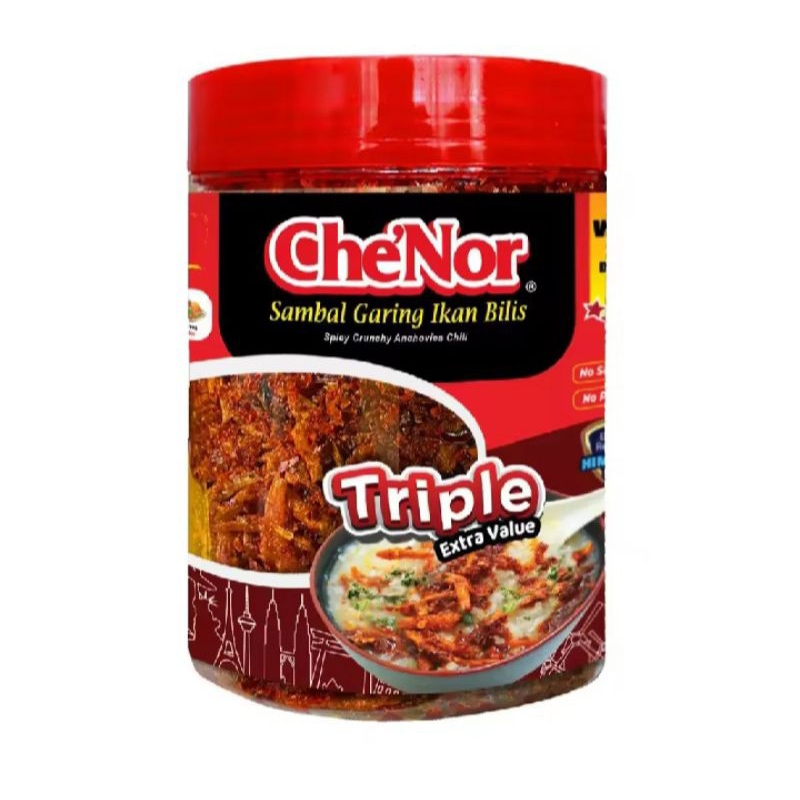 Che Nor Crispy Sambal IKan Bilis Triple 480gram / 160gram | Shopee ...