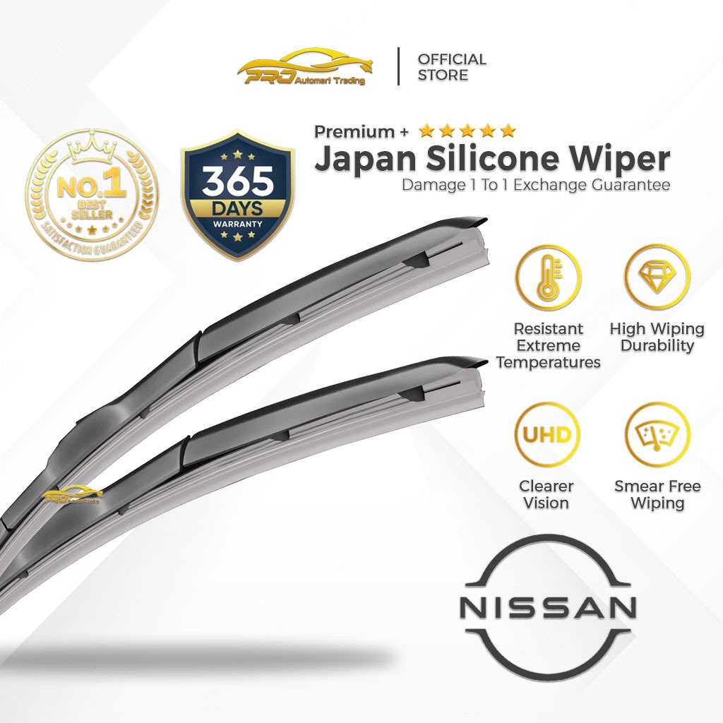 Japan Silicone (1 PAIR) Car Wiper Nissan Almera Livina Navara Serena Teana Sylphy X-Trail Sentra ...