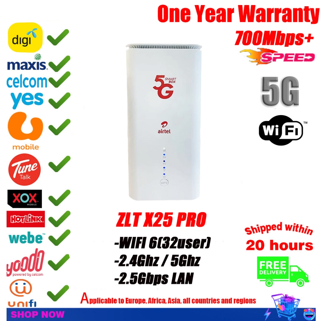 NEW Airtel X25 Pro 5G Portable (Modified) ZLT PRO Router (4Gbps 64WIFI 2LAN)5G MODEM ROUTER ...