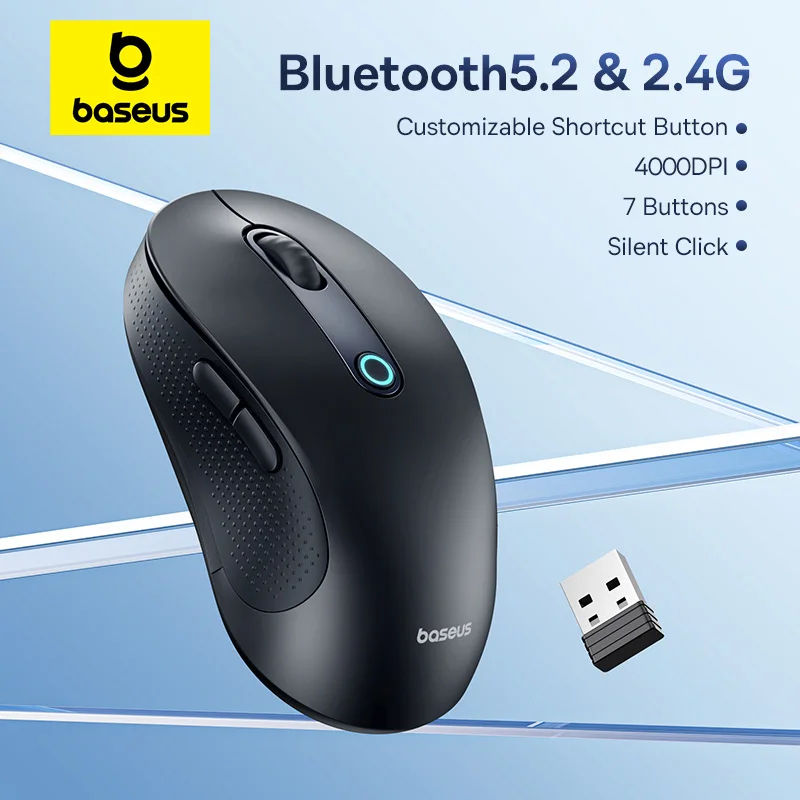 Baseus F02 Wireless Mouse 2.4G 4000DPI Ergonomic 7 Mute Buttons Mice v5 ...