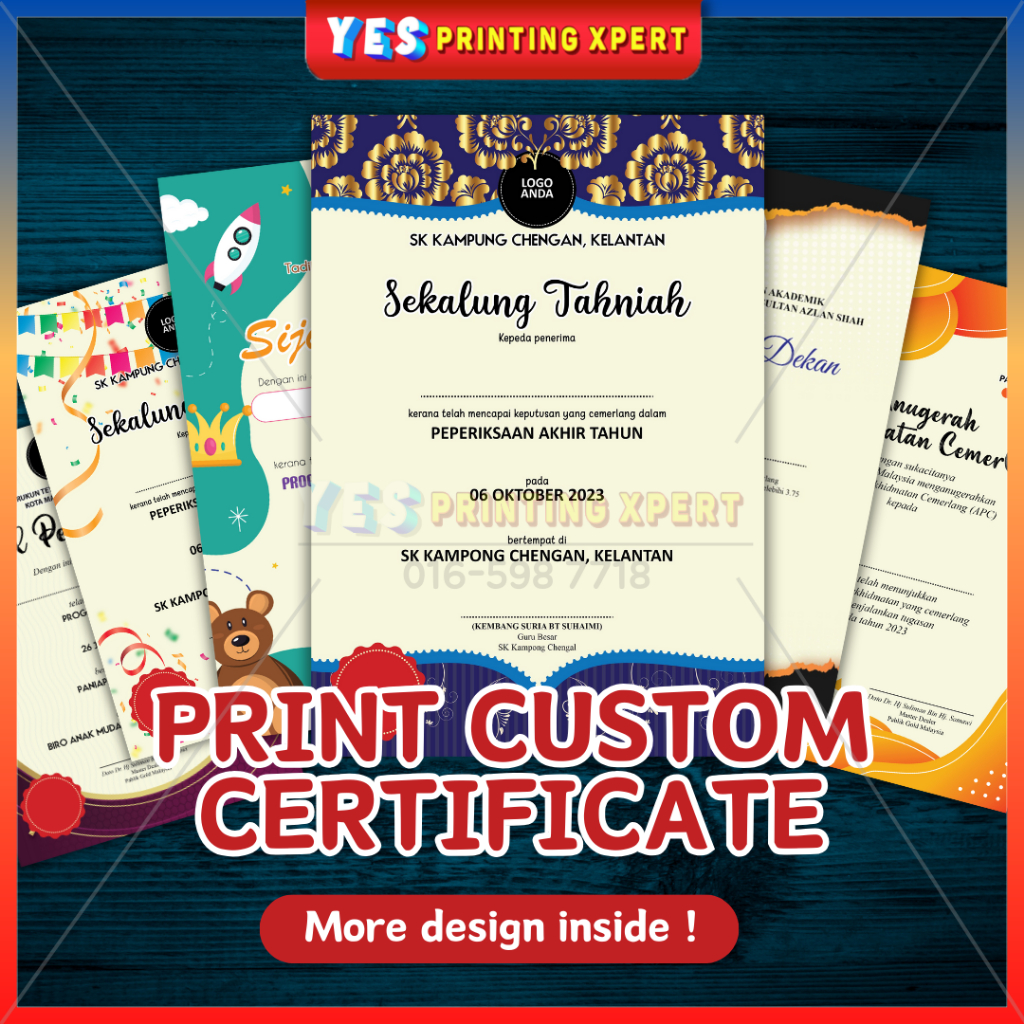 10pcs CUSTOM Certificate A4 Printing Cetak Sijil custom | Shopee Philippines