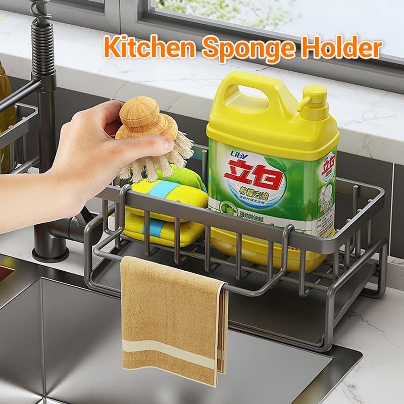 Sponge Holder Kitchen Sink Rack Drainer Basket Bathroom Counter ...