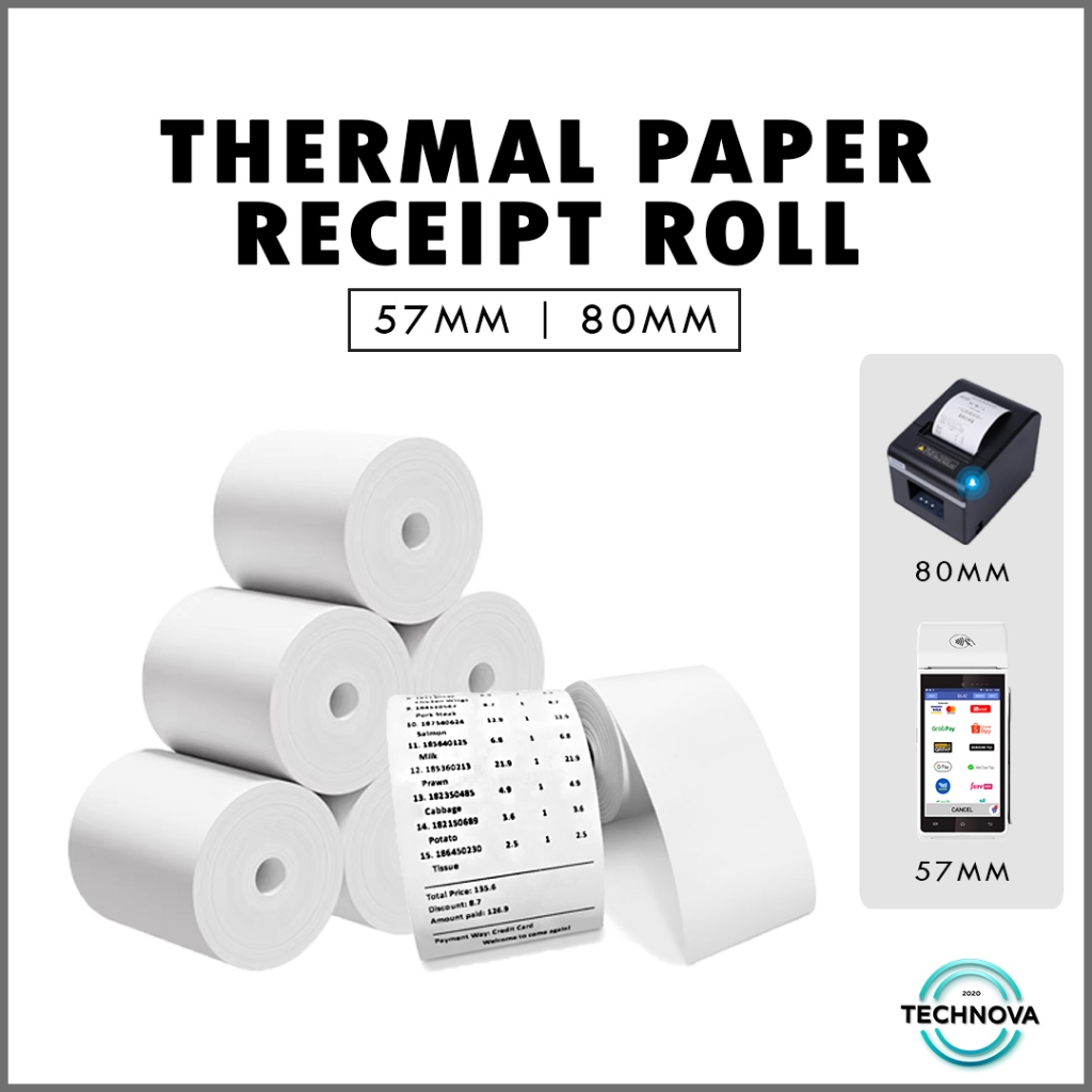 Thermal Receipt Paper Roll 57mm & 80mm Coreless 70gsm POS Receipt Cash ...