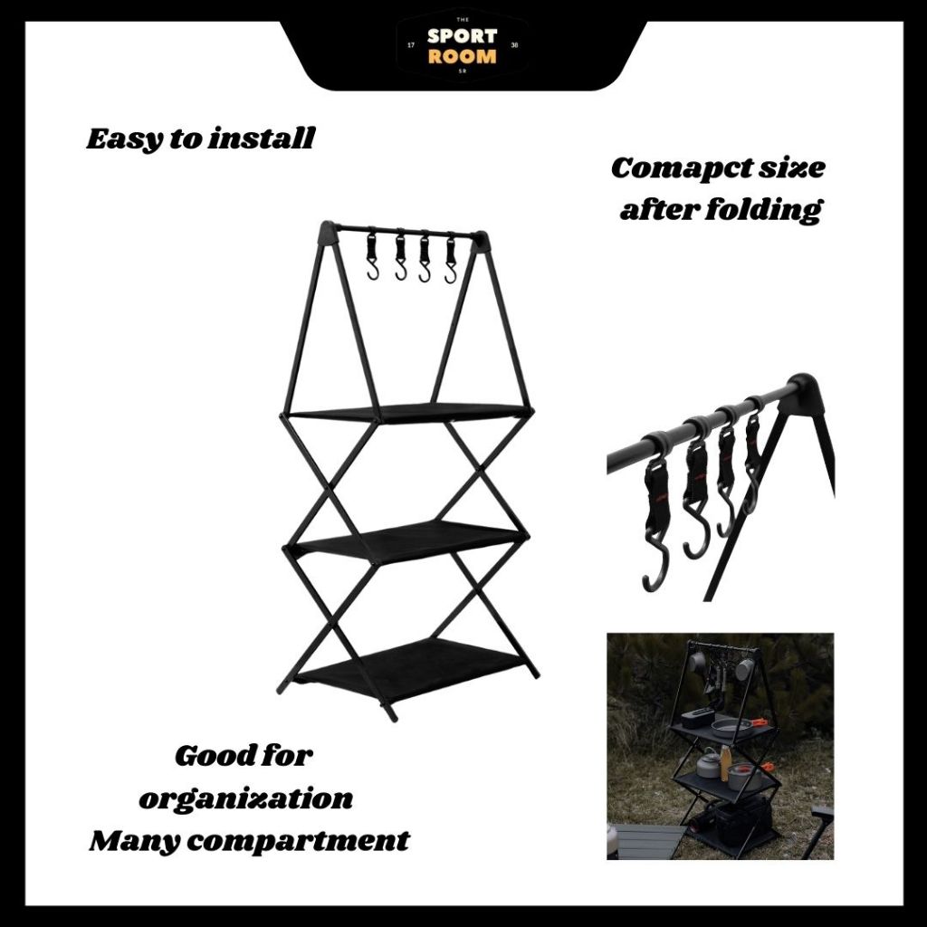 3-Level Foldable Camping Rack Stand – Aluminum Alloy Outdoor Organizer ...