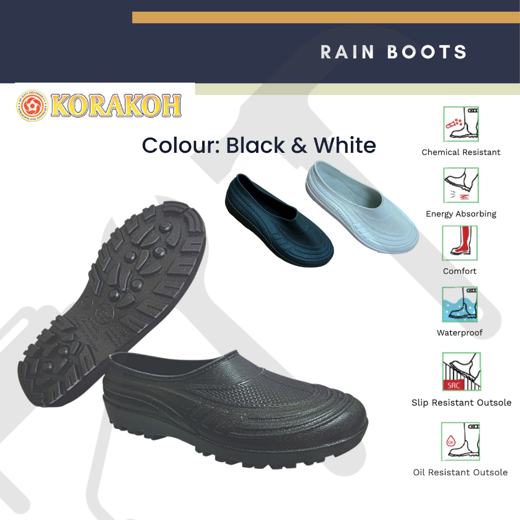 Korakoh K-201 Rubber shoes Kasut getah Low-cut Black White Safety Shoes Rain Boots Kasut Hujan ...