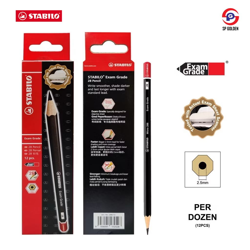 STABILO Graphite Pencil Exam Grade 2B Pencil Box 288/12 (12 Pcs ...