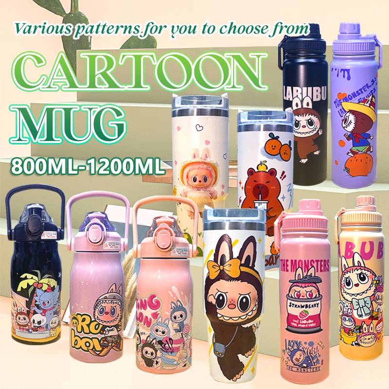 Labubu Vacuum Tumbler Stainles Teel SUS 304/316 bottle air stainlees teel 800ml-1200ml With ...