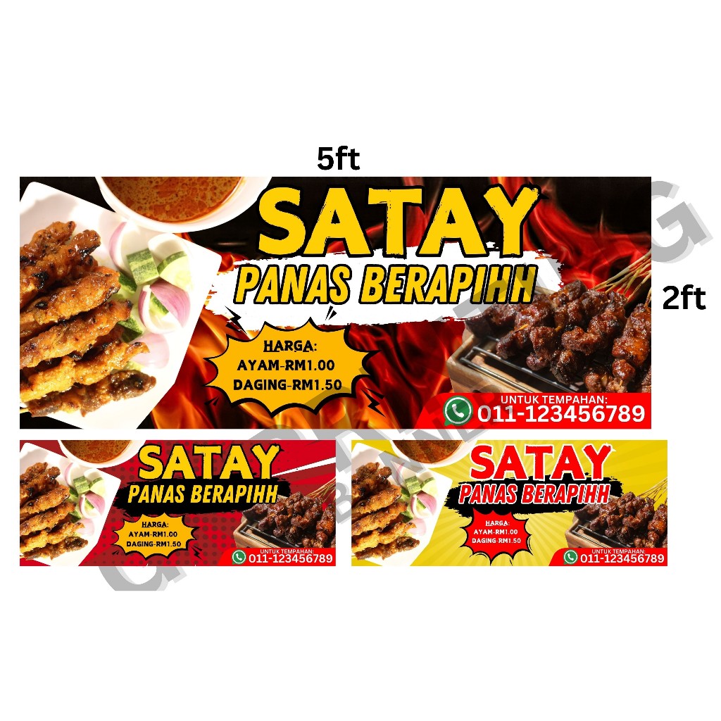 SATAY CUSTOM SIZE Banner Bazaar Ramadhan 3ft x 5ft Free 4 Lubang ...