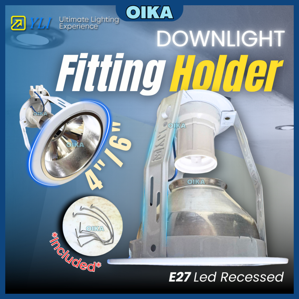 YLI 4" 6" LED Recessed Downlight Fitting E27 Ceiling Light Holder Lampu ...