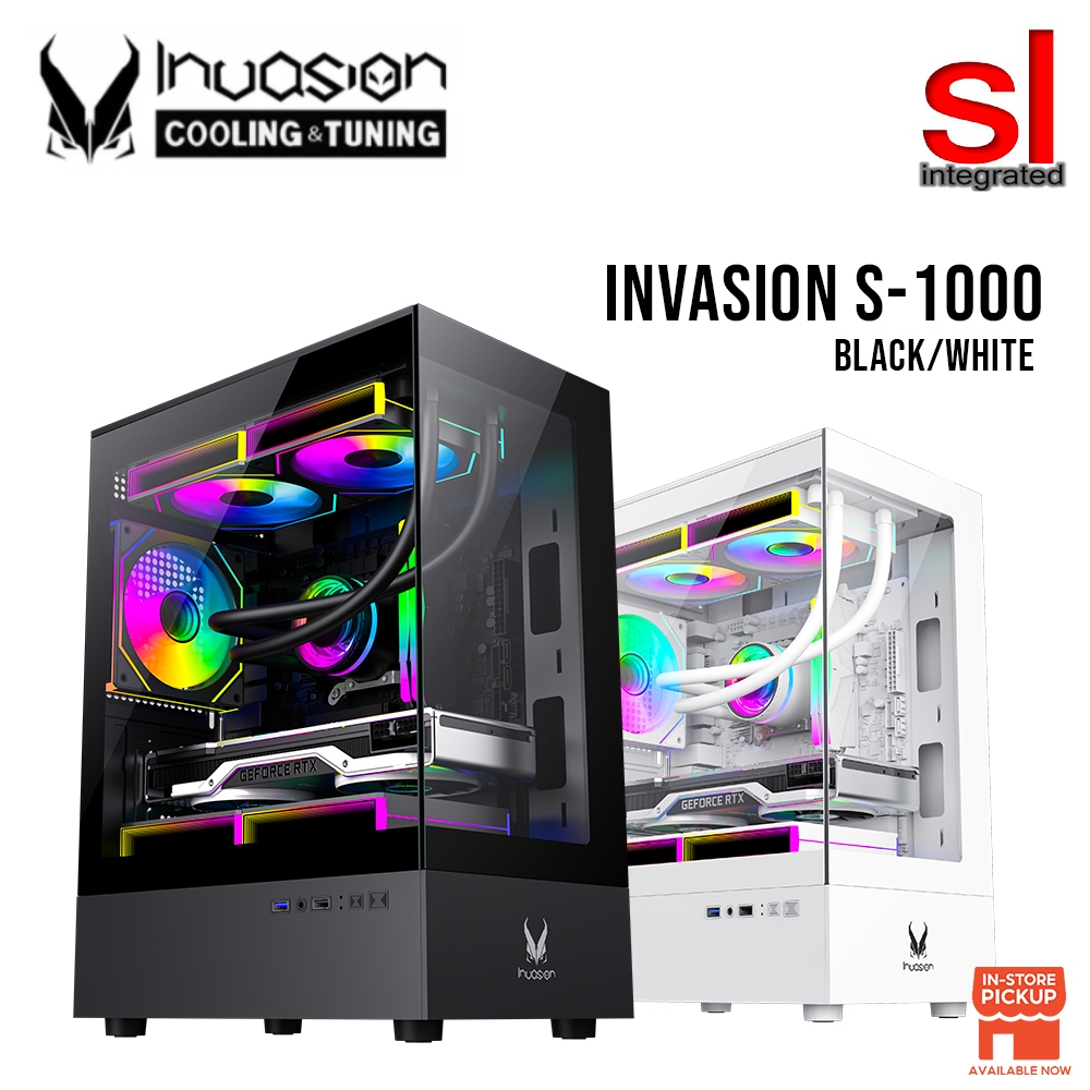 Invasion S-1000 Compact M-ATX Gaming Case - Black/White With Aurora Fan ...
