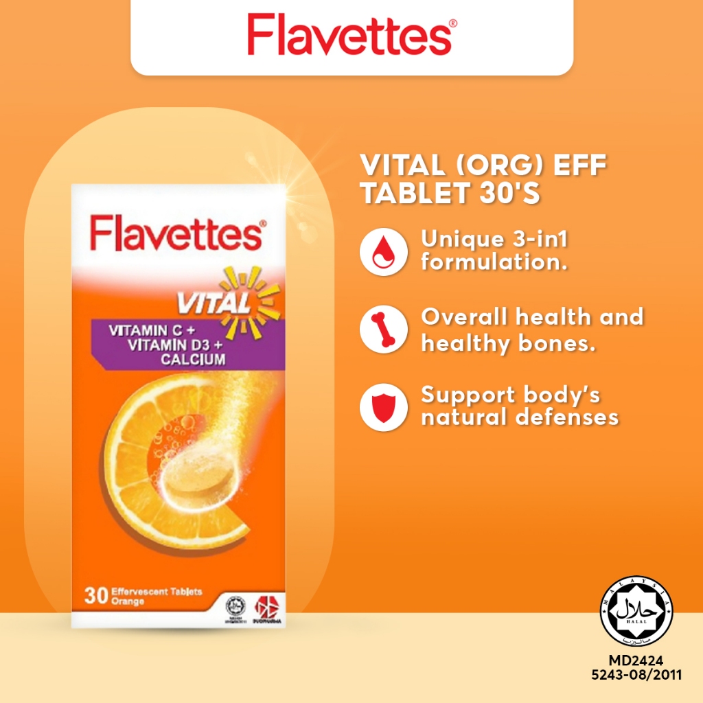 Flavettes Vital Eff Tablet - Orange (30's)(2 x 15 Tablets) | Shopee ...