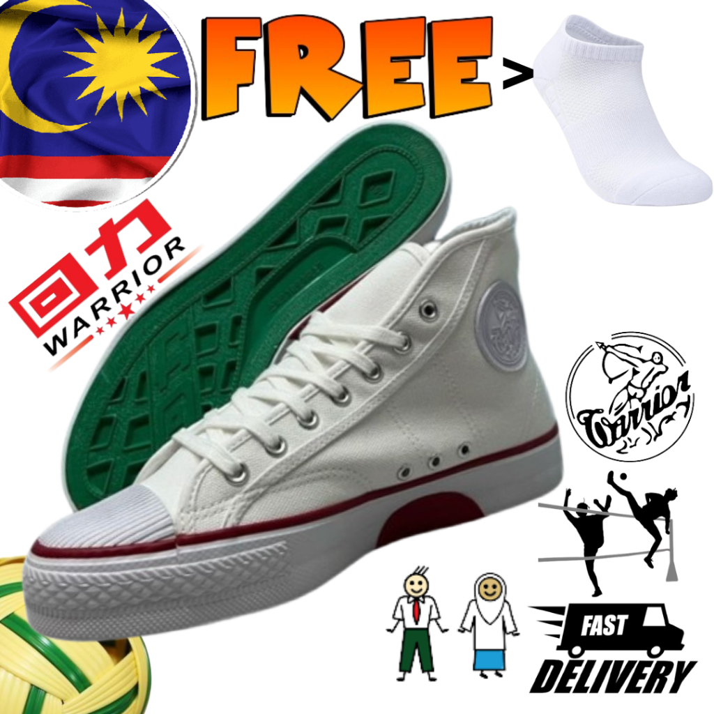 WARRIOR / Kasut Sekolah Hight Putih Sepak Takraw / Sneakers White ...