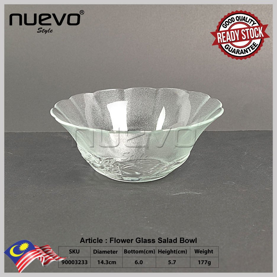 NUEVO Mangkuk Kaca Corak Bunga 2 PCS Set 花型玻璃沙拉碗 Floral Glass Salad ...