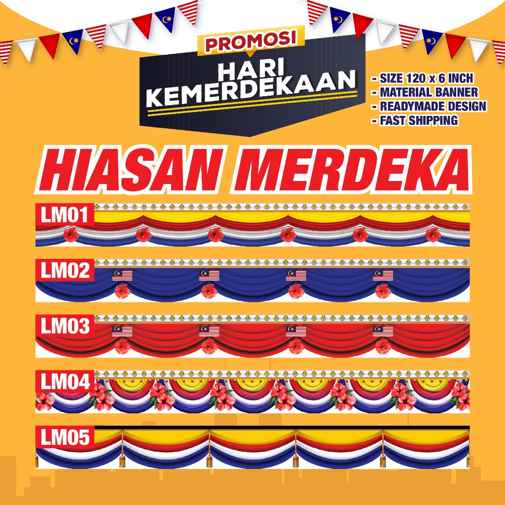 BANNER HIASAN BUNGA RAYA KEMERDEKAAN 3Meter MERDEKA NEW DESIGN | Shopee ...
