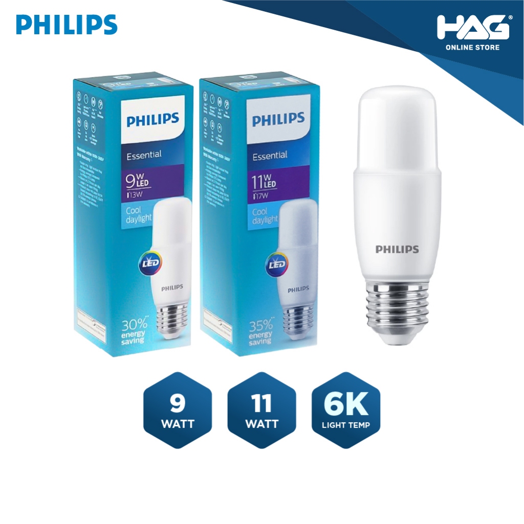 PHILIPS ESSENTIAL LED STICK BULB 6K E27 9W/11W | Shopee Philippines