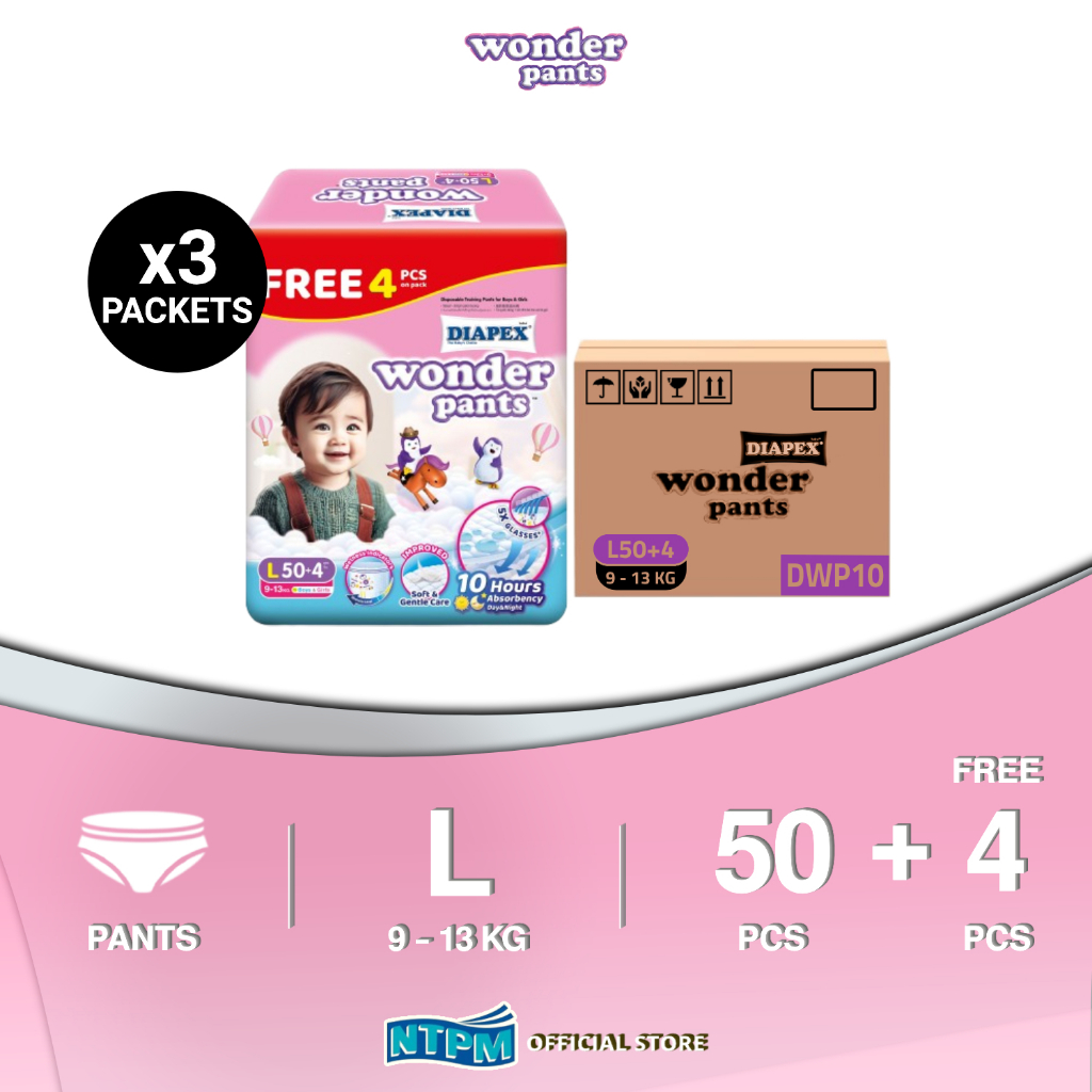 Diapex Wonder Pants L Super Jumbo (50's + 4's) x 3 Packets (Carton ...