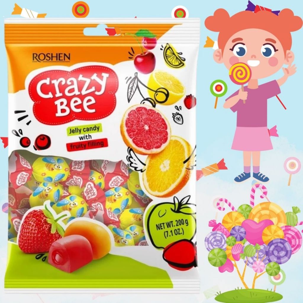 Roshen Crazy Bee Fruity Gummy Candy Soft Chew (200g, 500g, 1kg ...
