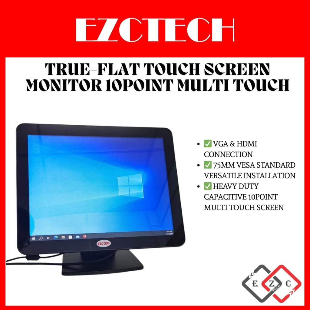 EZCTECH 15" / 15.6" / 17"inch Capacitive True-Flat Touch Screen Monitor ...