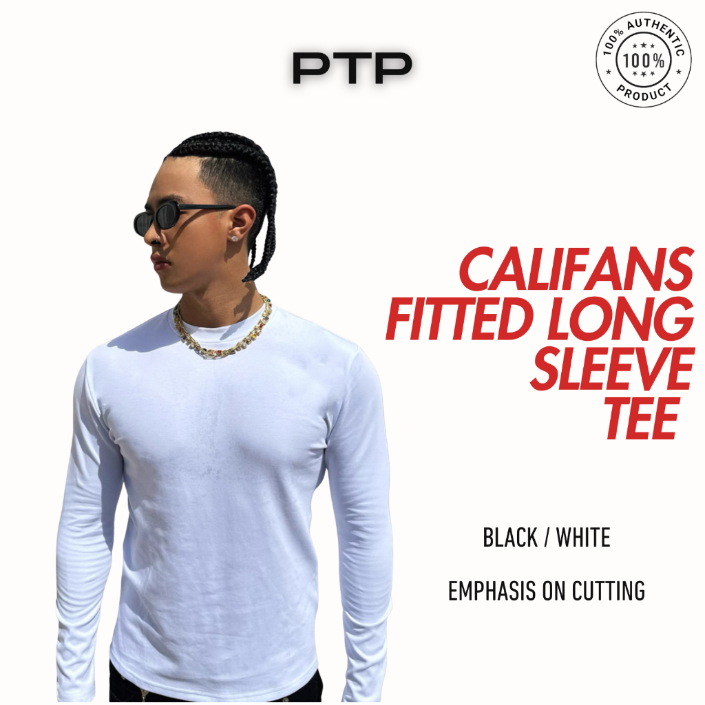 Califans Long Sleeve Fitted Tee Men's Small Collar Gym Training Tee ...