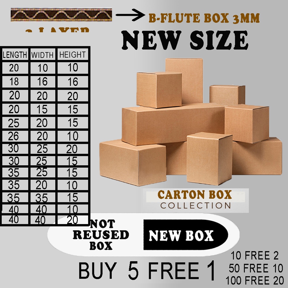 Carton Box Kotak Packaging Box Packing Box Kotak Mix New Size 5 free 1 ...