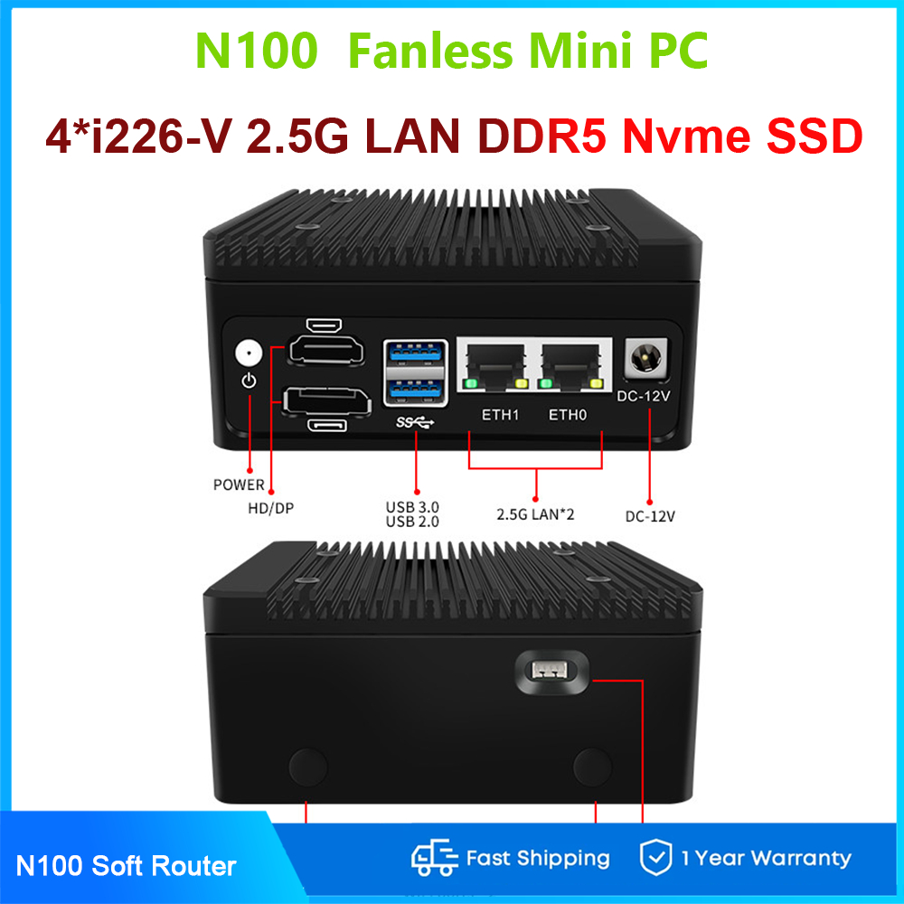 12th Gen Intel N100 Mini PC Firewall Router 4 LAN i226-V 2.5G NVMe ...