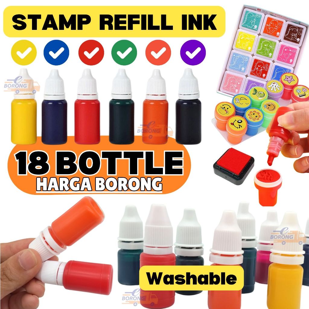 BORONG【18 pcs】Washable Refill Ink Stamp Pad Kids Chop Pre Ink Roller ...
