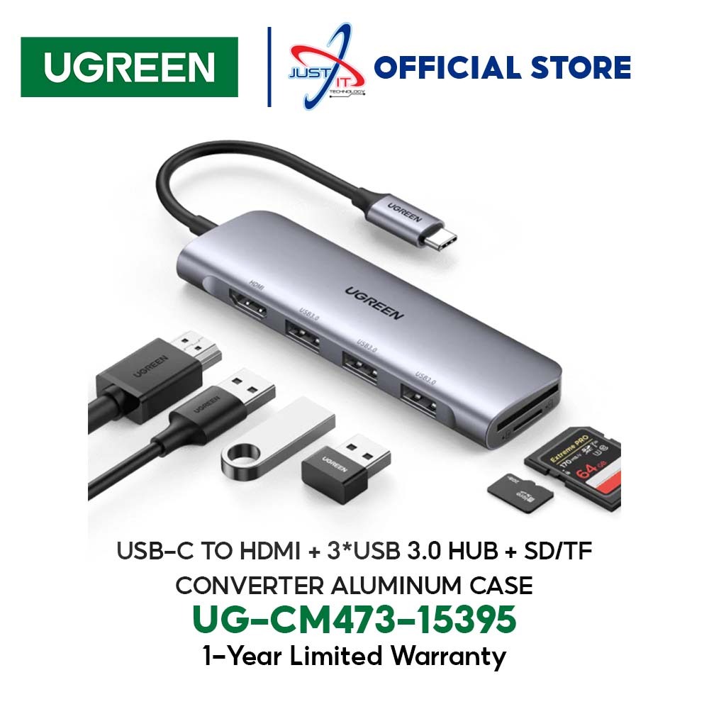 UGREEN CM511 USB-C To HDMI + USB 3.0 Hub + SD/TF Converter Aluminium Case UG-CM511-20956A ...