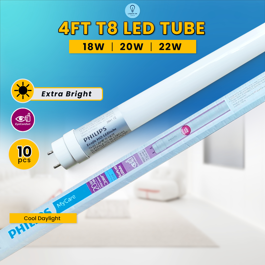 [10PCS] Philips 4feet 18w 20w 22w Ecofit T8 Glass Led Tube Lampu Panjang Lampu Kalimantang Led ...