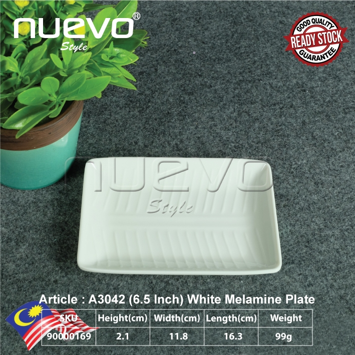 3 PCS Set NUEVO 6.5 Inch White Rectangular Melamine Banana Leaf Dinner Plate 白色矩形香蕉叶餐盘Pinggan ...