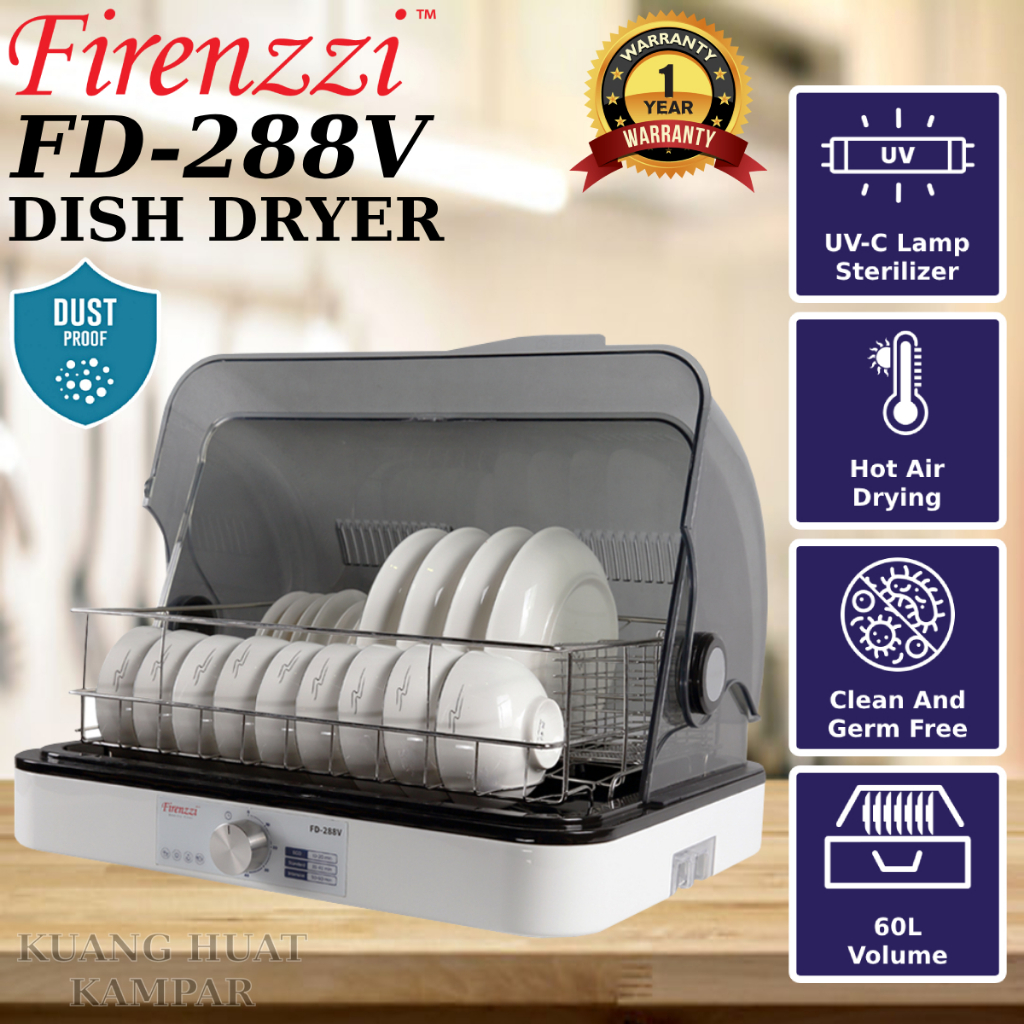 FIRENZZI SUS304 RACK DISH DRYER / BOWL DRYER WITH UV-C LIGHT FD288V / FD-288V // KHIND BD919 ...