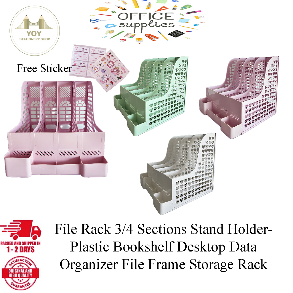 File Rack 3/4 Sections Stand HolderPlastic Bookshelf Desktop Data ...