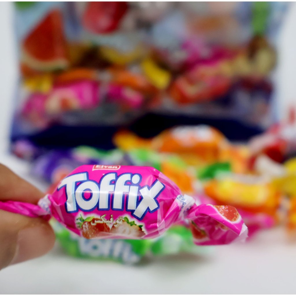 TOFFIX FILLED SOFT CANDY WITH CHERRY ,ORANGE ,STRAWBERRY ,APPLE JUICE ...