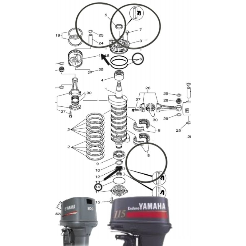 YAMAHA OBM 115HP/200HP Oring crankshaft 93211-04384 2 stroke outboard ...