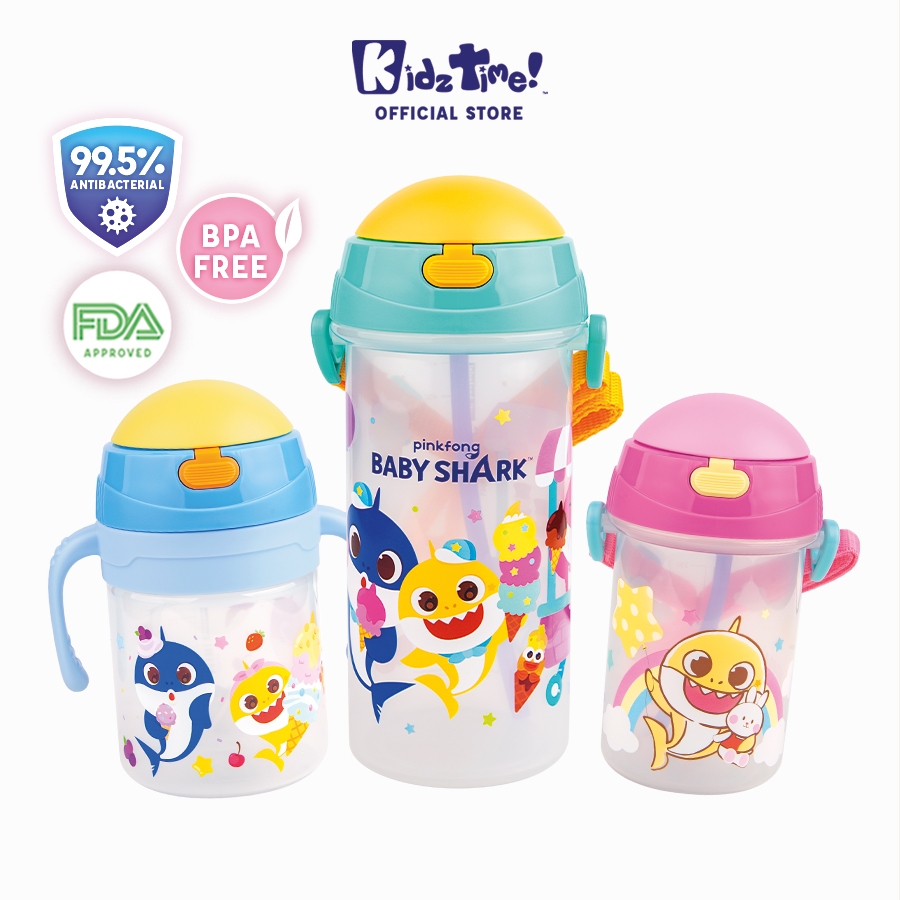 Pinkfong Baby Shark Kids Cartoon Water Bottle BPA Free Children Water Bottle with Straw (380ml ...