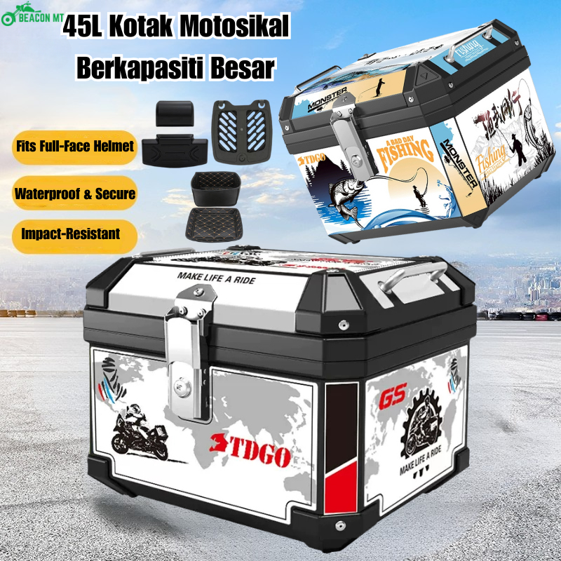 45L Top Box ABS Waterproof Aluminium Motorcycle Box Universal Storage ...
