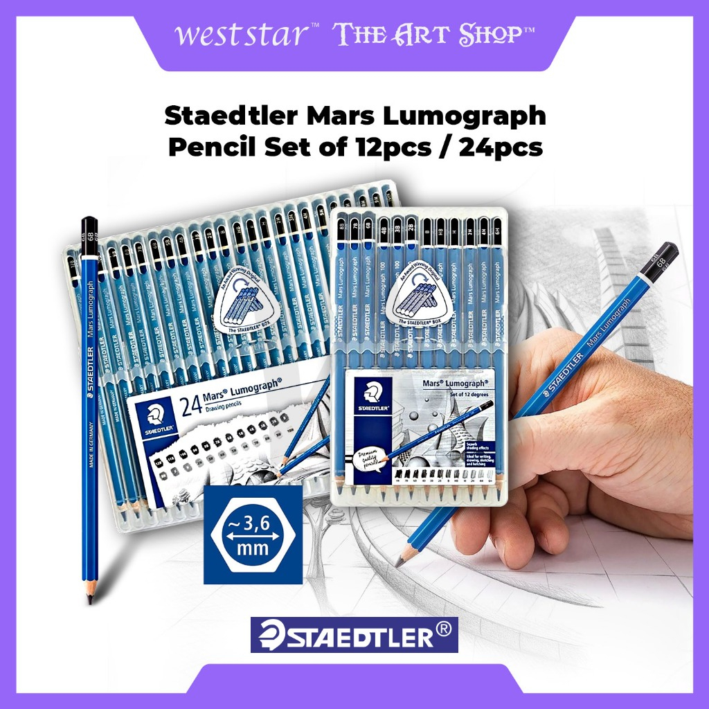 [Weststar TAS] Staedtler Mars Lumograph Pencil Set of 12pcs / 24pcs (10H to 12B) | Shopee ...