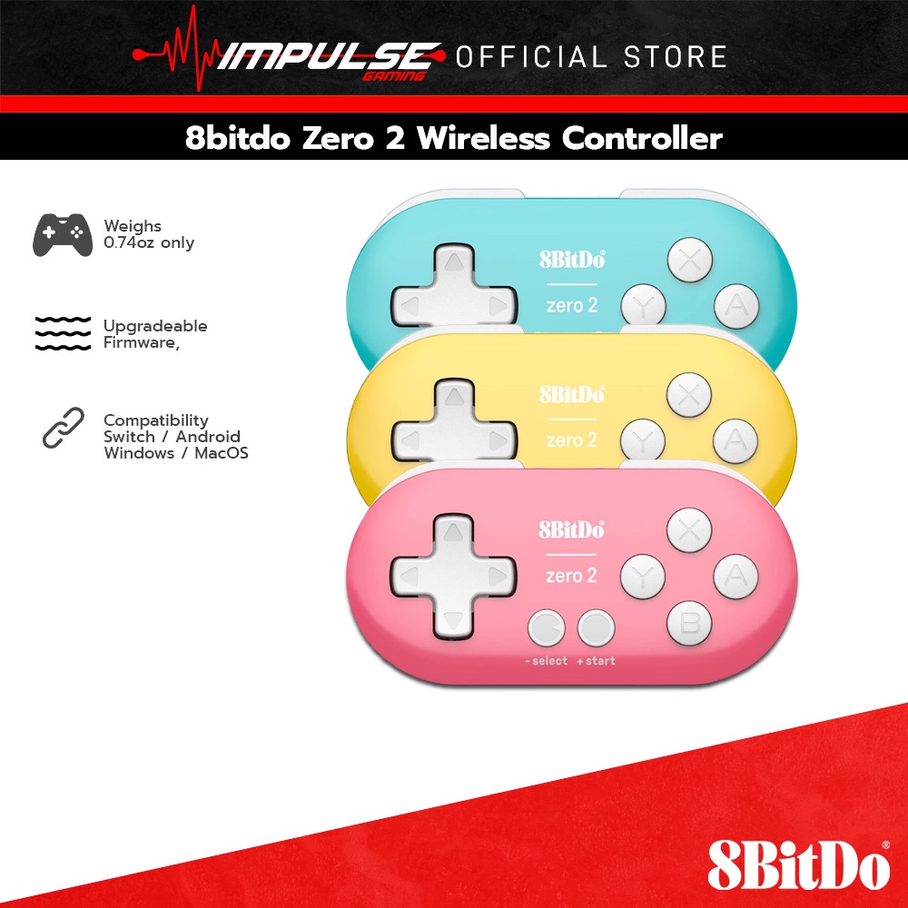 8BitDo Zero 2 Bluetooth Gamepad - Yellow, Turquoise, Pink (for Nintendo Switch, Android, Windows ...