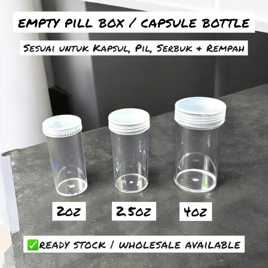 Capsule Bottle – Botol Simpan Kapsul / Tablet – 2oz, 2.5oz, 4oz Plastic ...