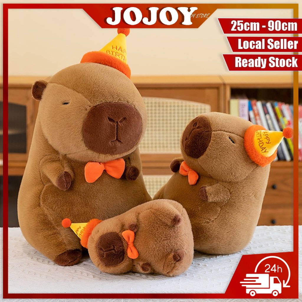 JOJOY Cute Capybara Birthday Hat Plush Toy Doll Plushie Patung Softtoys ...