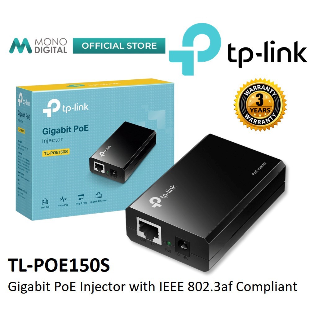 TP-LINK TL-POE150S POE INJECTOR NETWORK ADAPTER WITH IEEE 802.3AF ...
