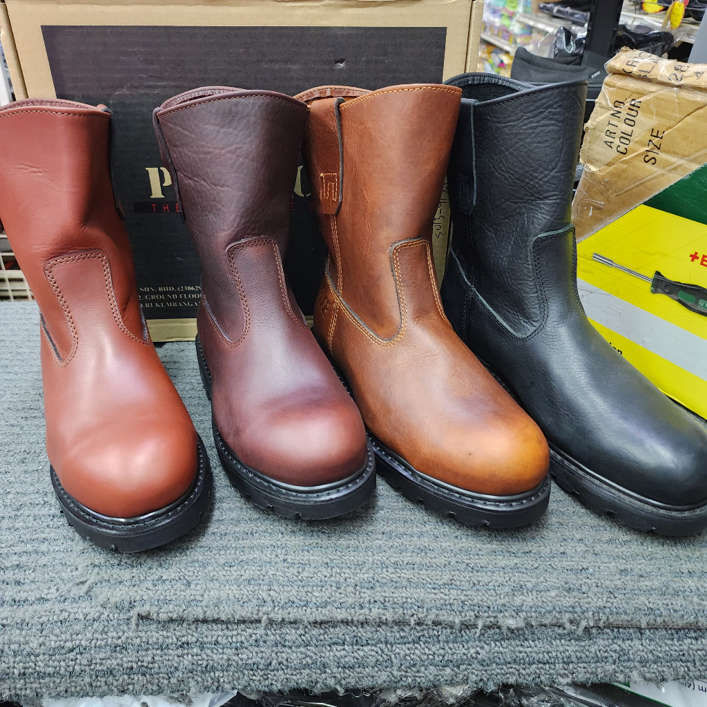 POLICE SAFETY SHOES 9123 HIGH CUT FULL LEATHER MAROON DARK MAROON BROWN ...