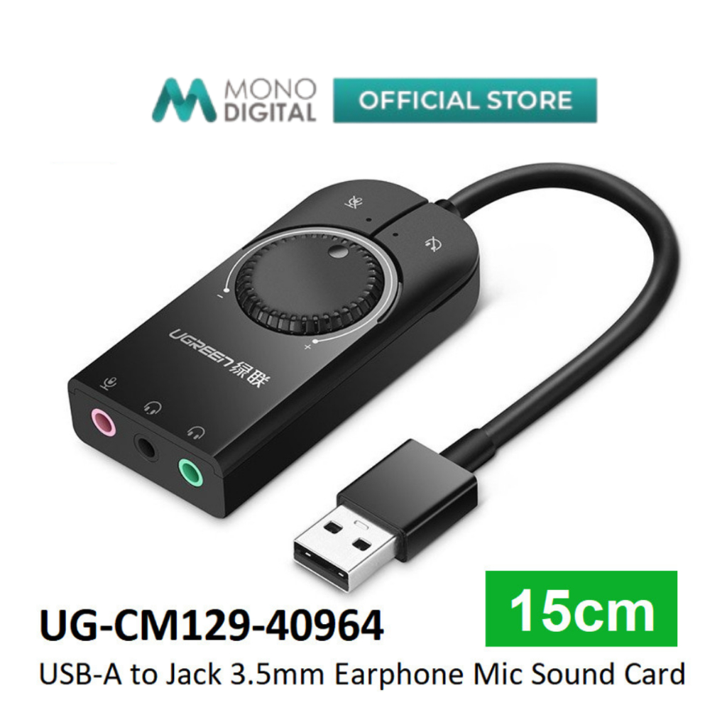 UGREEN CM129 USB-A TO 3.5MM AUDIO JACK EARPHONE & MICROPHONE SOUND CARD ...
