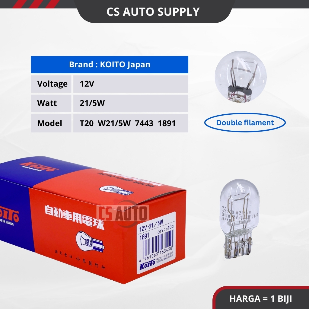CS 1pc x Koito JAPAN 12V T20 W21/5W 1891 7443 Bulb Double Filament ...